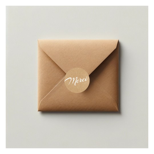 140 étiquettes Merci rondes effet kraft autocollantes en planche ...
