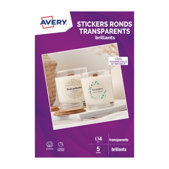 120 stickers transparents ronds 4cm decollables sans trace | C9422CL-5 ...