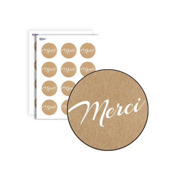 140 étiquettes Merci rondes effet kraft autocollantes en planche ...