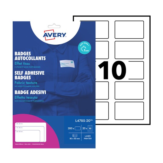 200 badges autocollants imprimables pour textile | L4785-20 | Avery