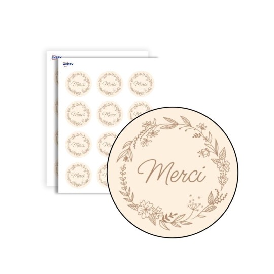 140 étiquettes Merci couronne de fleurs autocollantes en planche ...