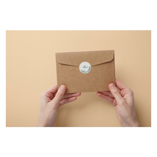 140 étiquettes Merci eucalyptus autocollantes en planche - papier ...