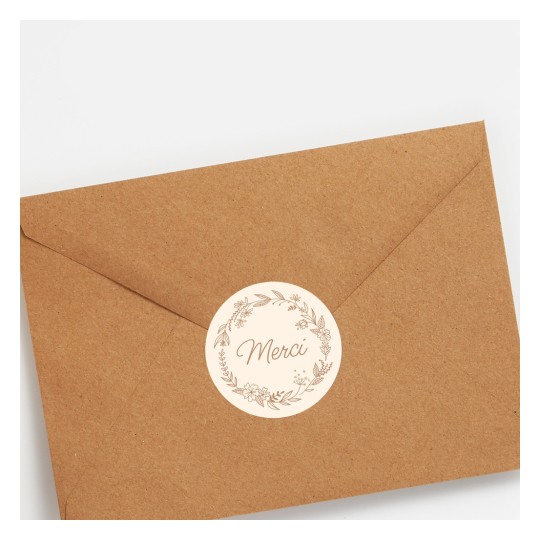 140 étiquettes Merci couronne de fleurs autocollantes en planche ...