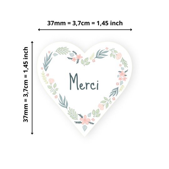 140 étiquettes Merci cœur autocollantes en planche - papier recyclé ...
