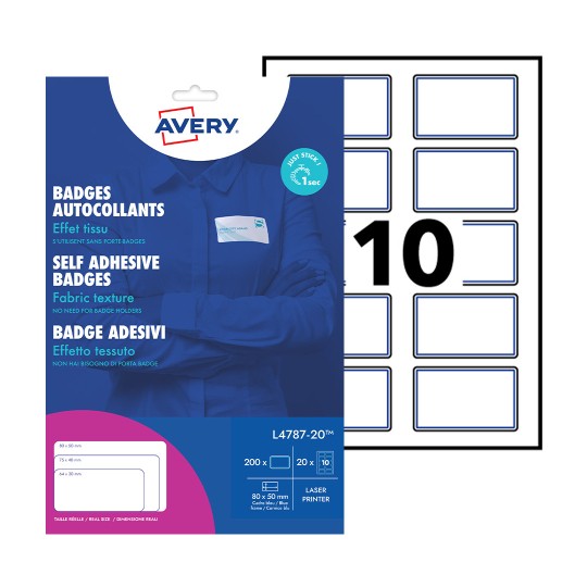 150 badges autocollants imprimables pour textile | J4785-15 | Avery