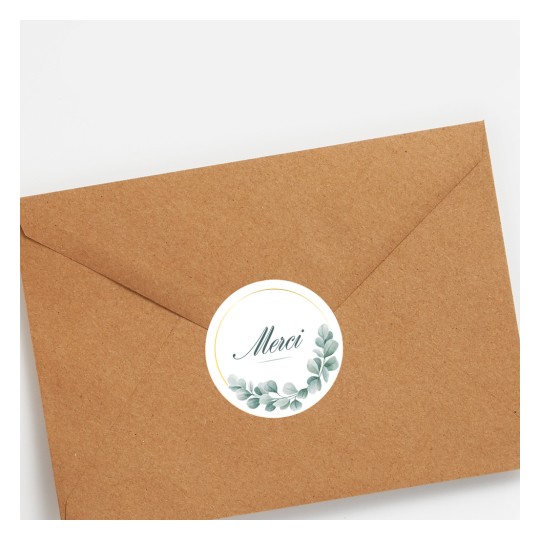 140 étiquettes Merci eucalyptus autocollantes en planche - papier ...