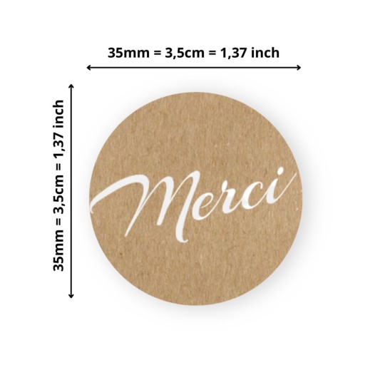 140 étiquettes Merci rondes effet kraft autocollantes en planche ...